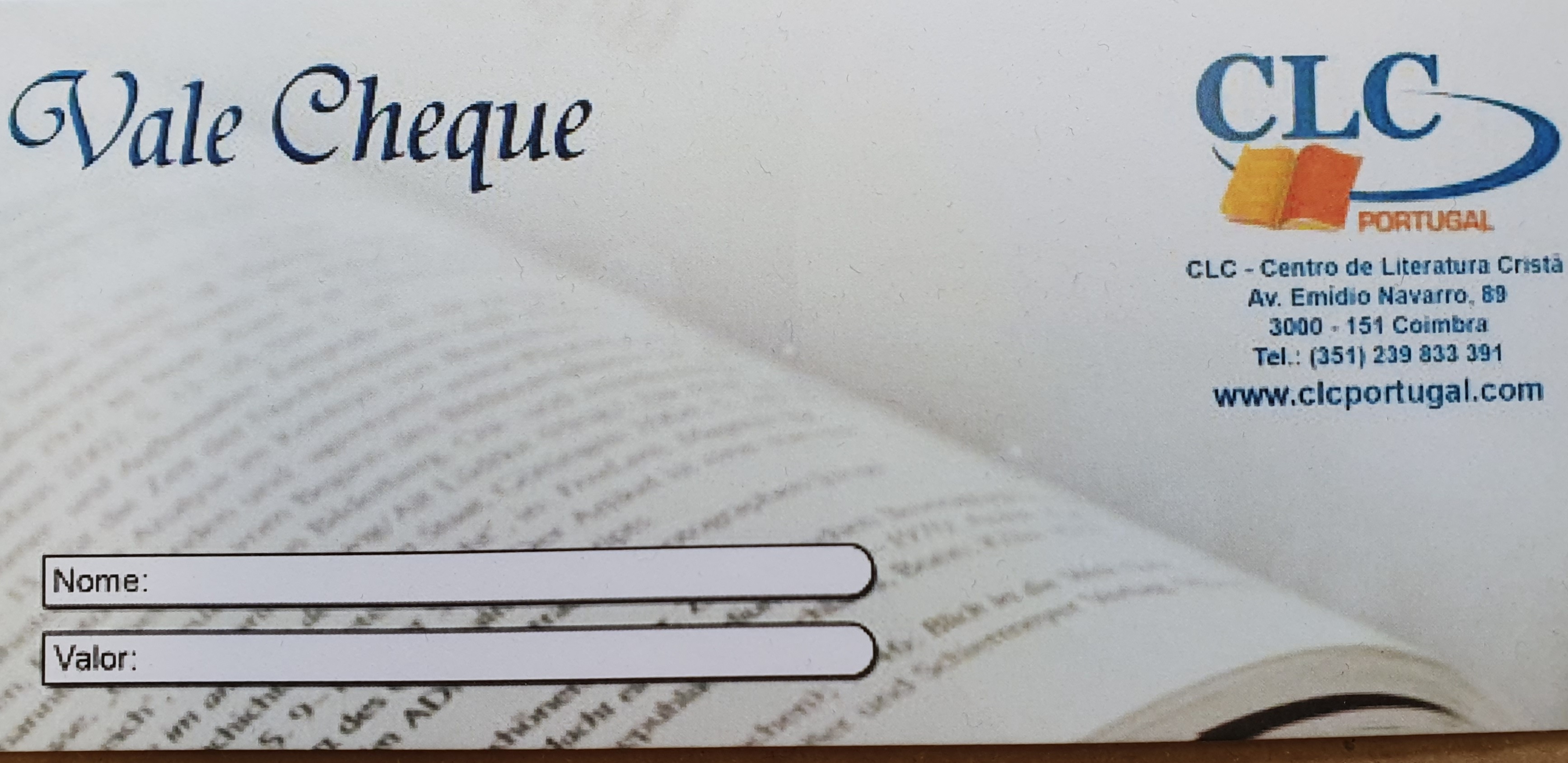 Vale Cheque CLC: 15€: CLC Portugal